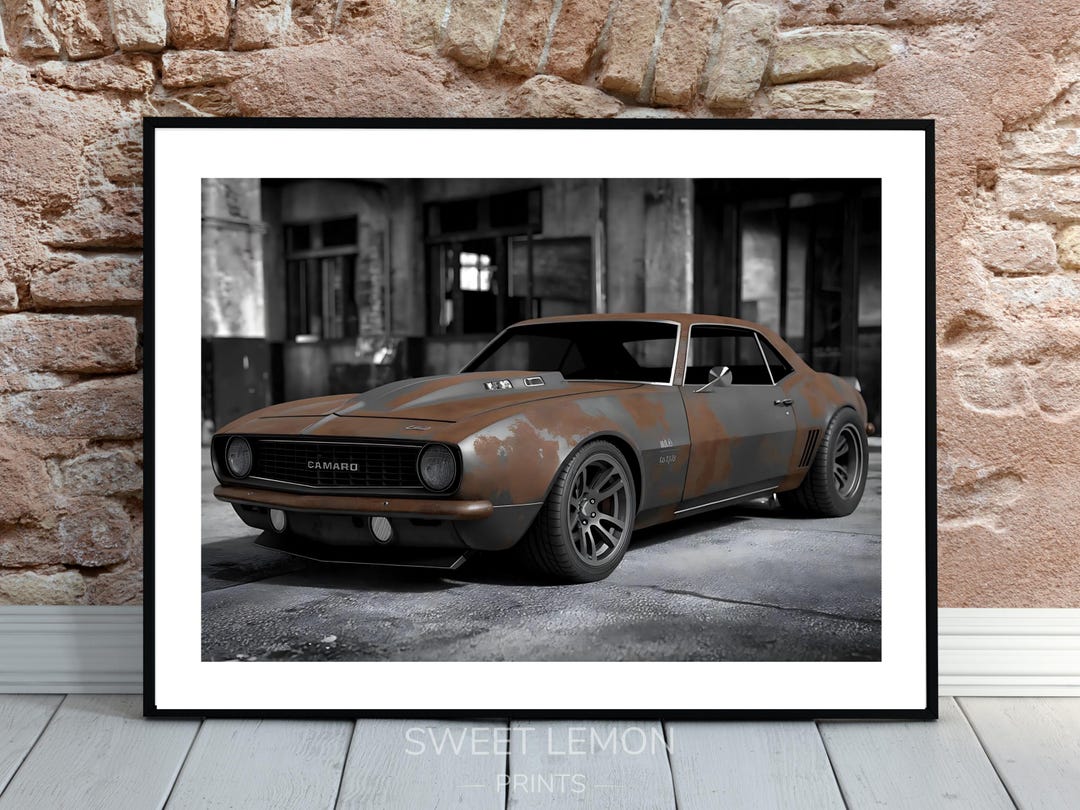 Rat Rod Camaro Art, 1967 Chevrolet Print, Vintage Camaro Poster, Rusted ...