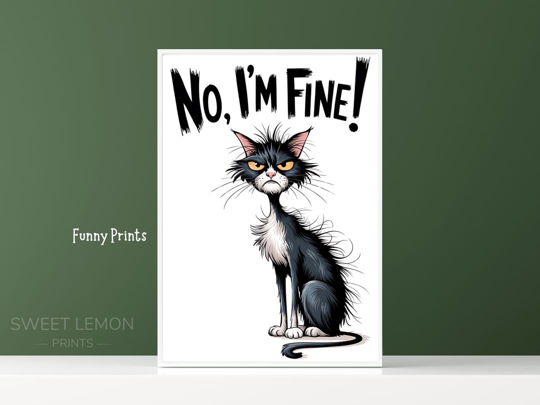 Funny Cat Print, Angry Cat Poster, Slogan Print, NO, I'M FINE Wall Art ...