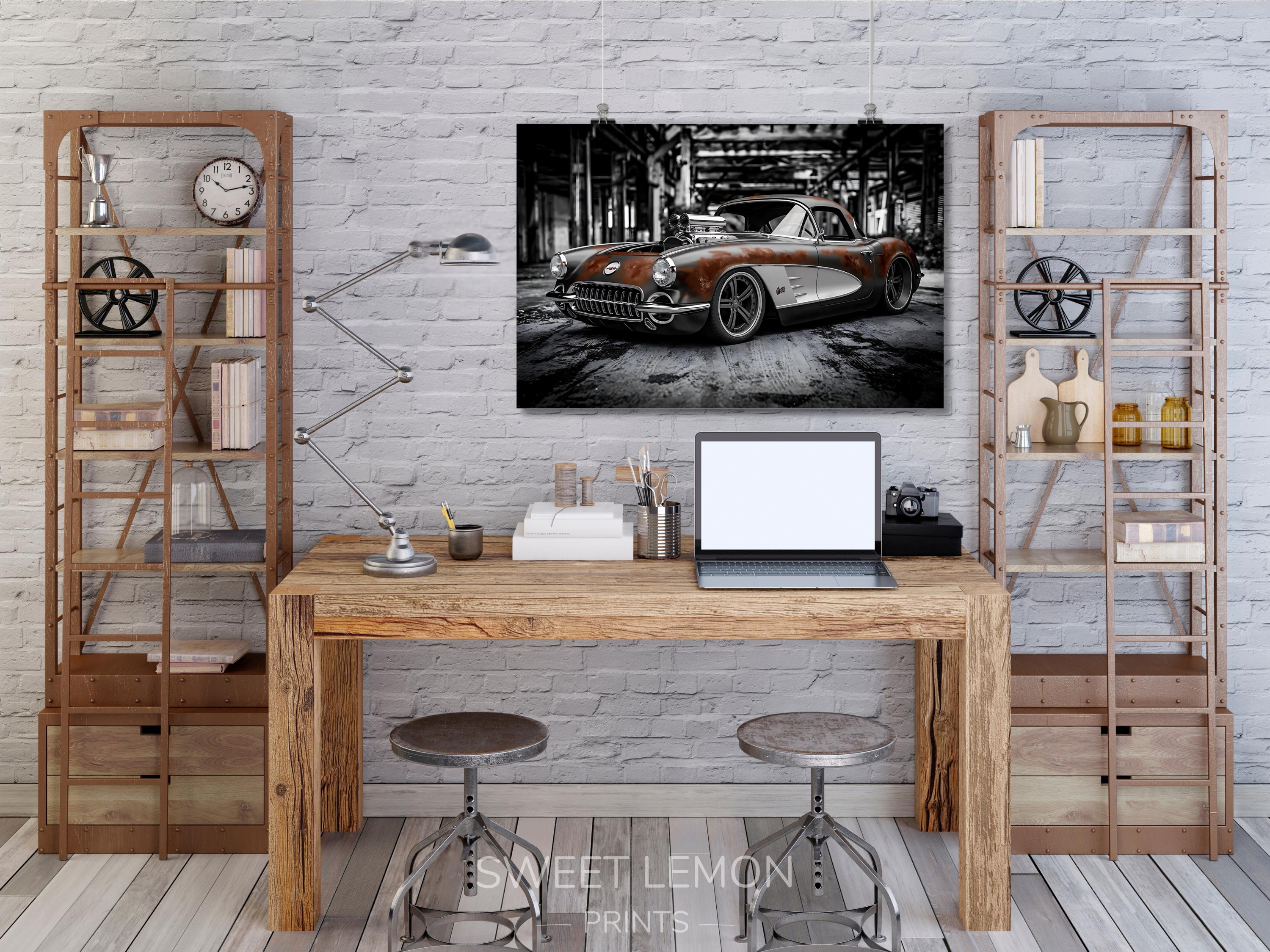 Rat Rod Corvette Art, 1957 Chevy Wall Print, Hot Rod Vintage Poster ...