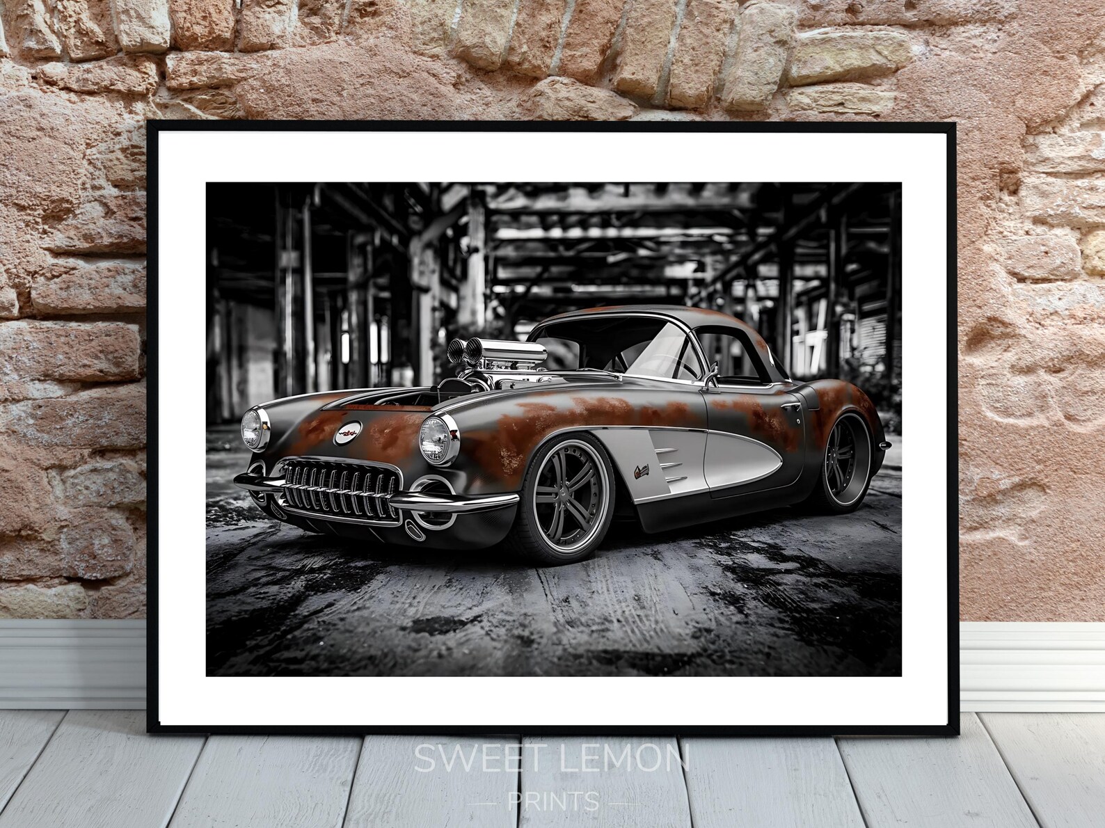 Rat Rod Corvette Art, 1957 Chevy Wall Print, Hot Rod Vintage Poster ...