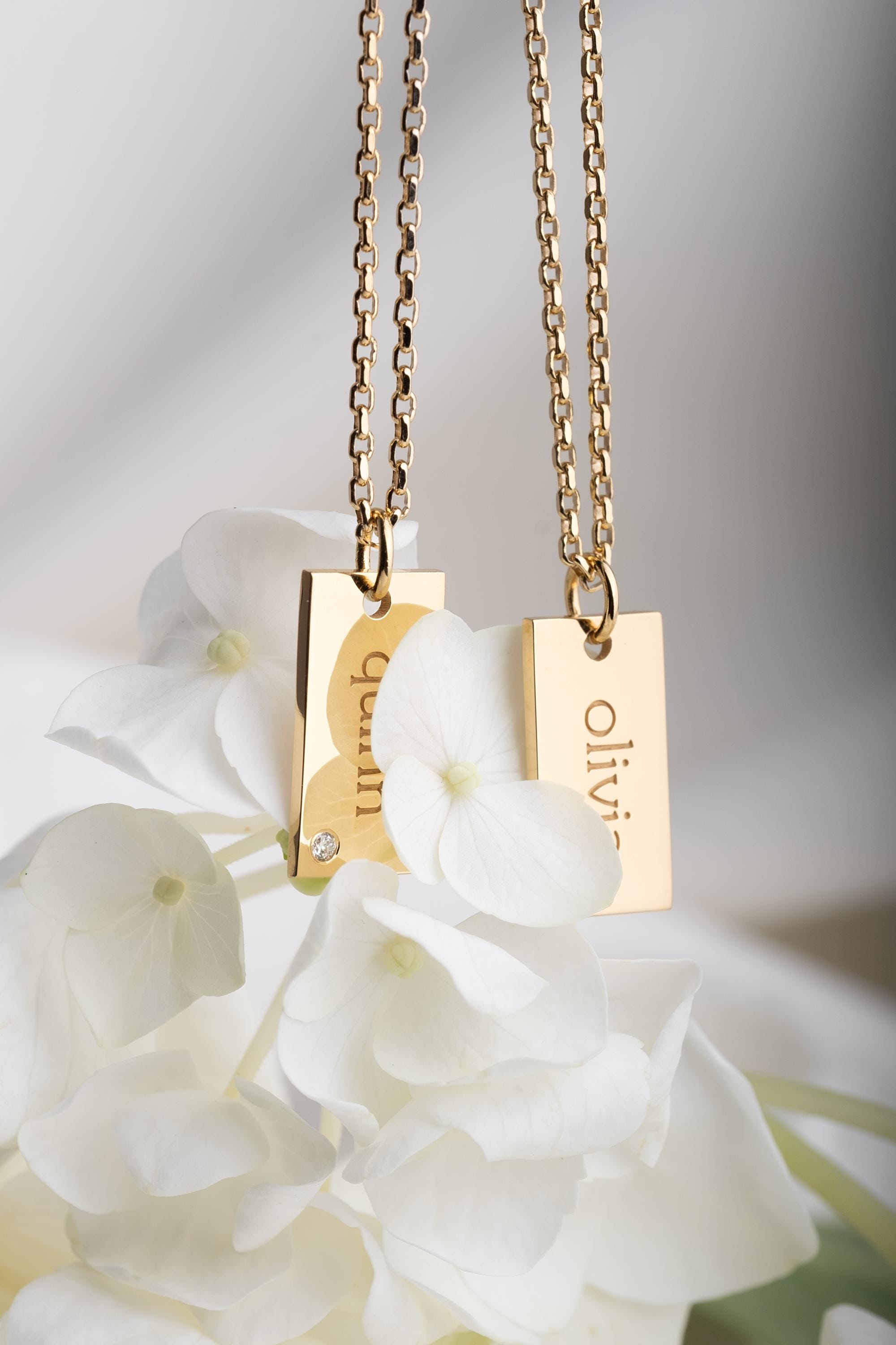 Mini Dog Tag Necklace, Customized Dainty Square Pendant for Names ...