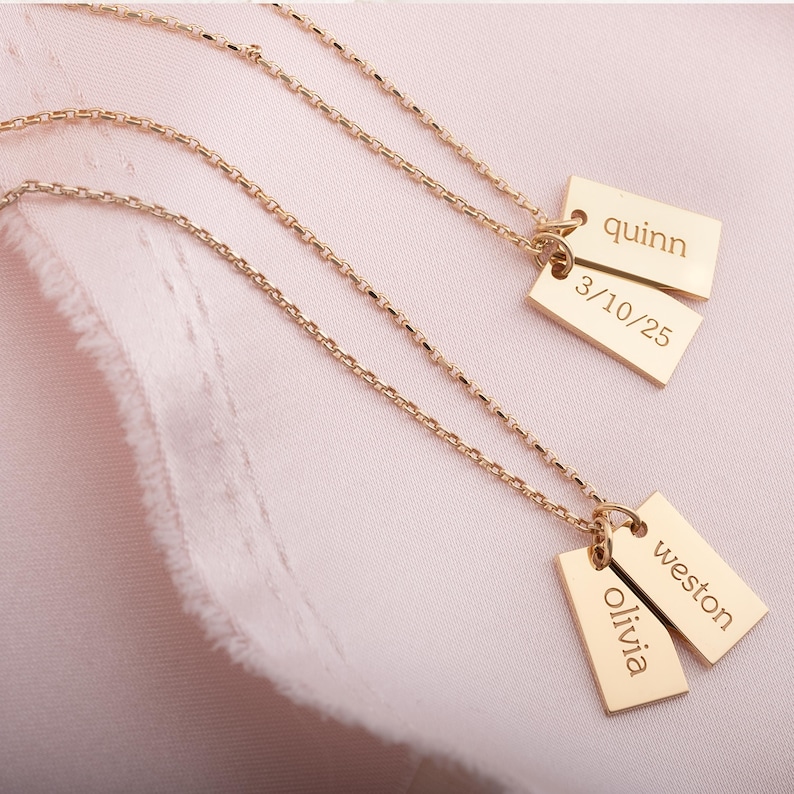Mini Dog Tag Necklace, Customized Dainty Square Pendant for Names ...