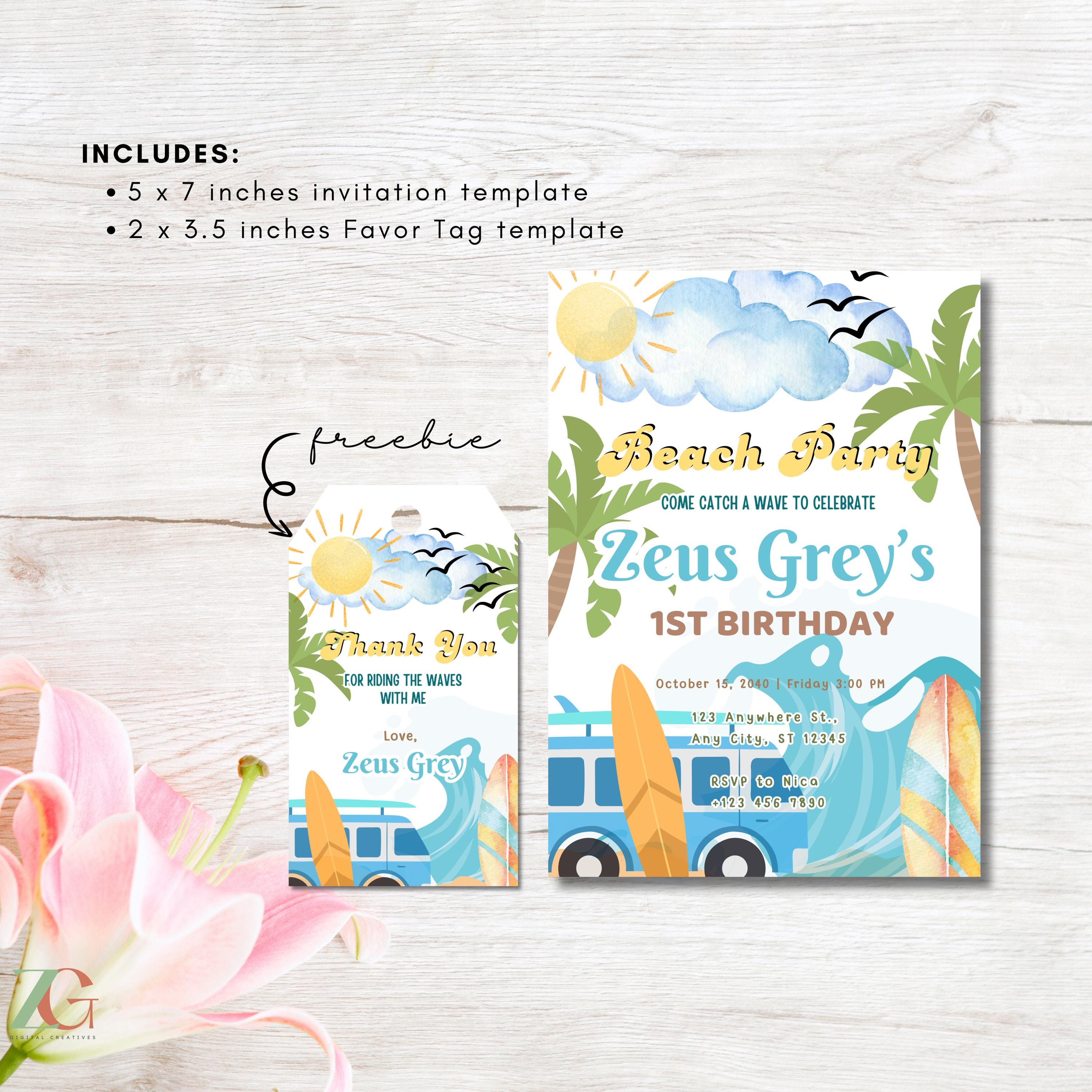 Surf Invitation, Beach Party Invitation, Beach Party Favors, Retro Boy ...