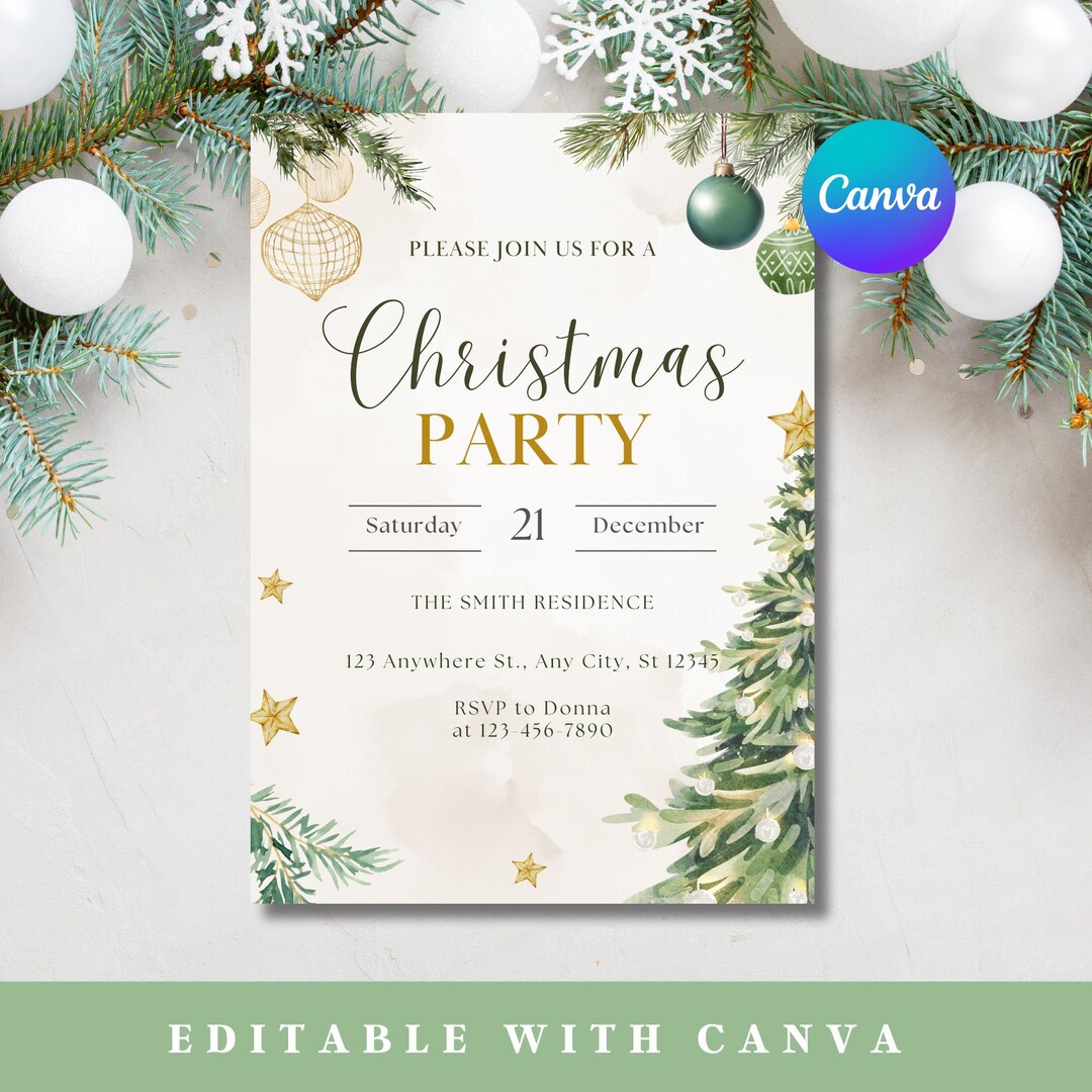 Editable Christmas Party Invitation, Christmas Party Invitation ...