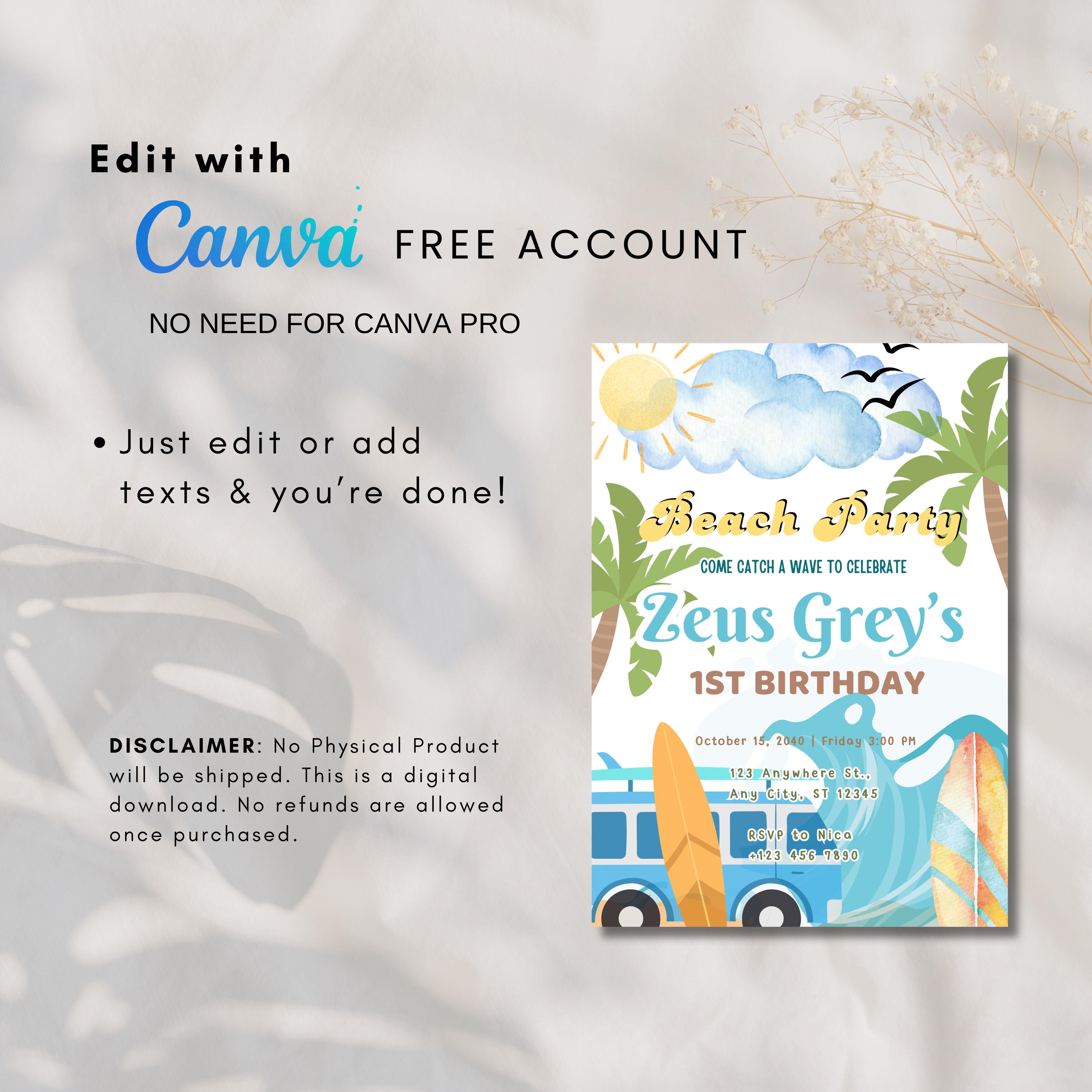 Surf Invitation, Beach Party Invitation, Beach Party Favors, Retro Boy ...