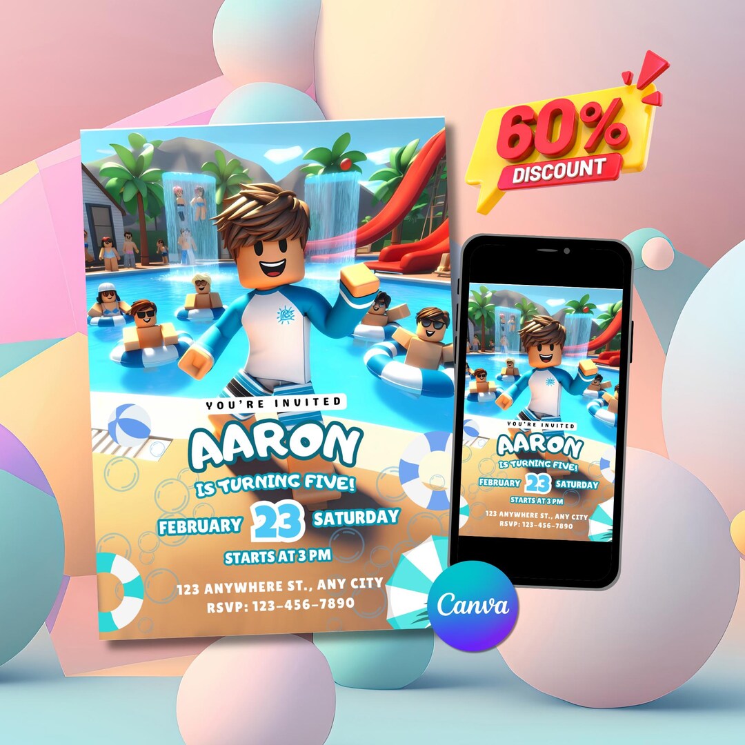 Roblox Pool Party, Pool Party Invitation, Roblox Invitation, Roblox ...