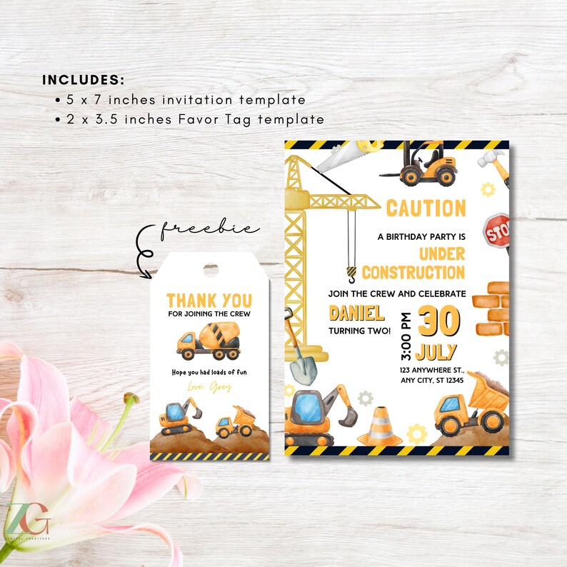 Construction Birthday Invitation, Printable Truck Theme (editable) - Etsy