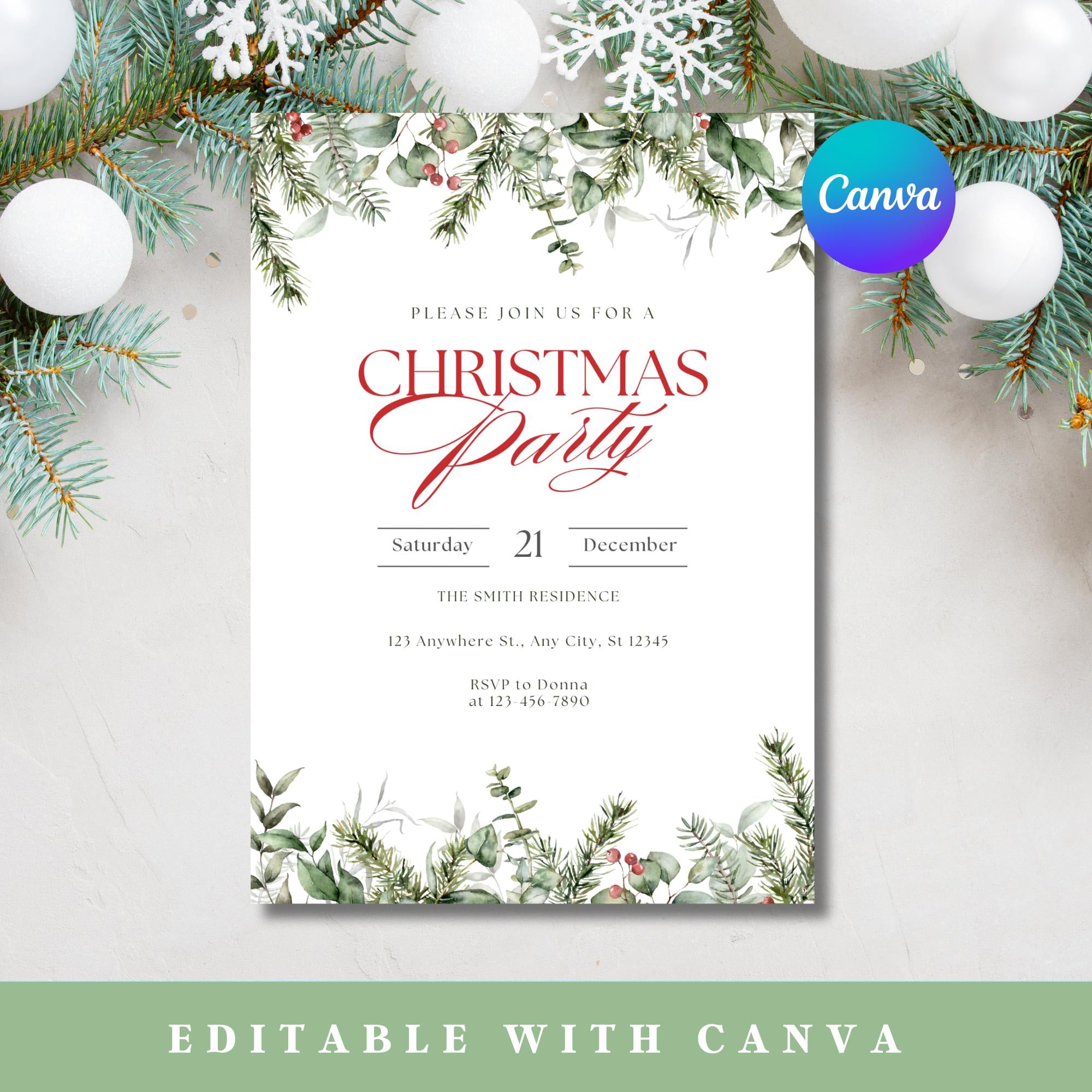 Editable Christmas Party Invitation, Christmas Party Invitation ...