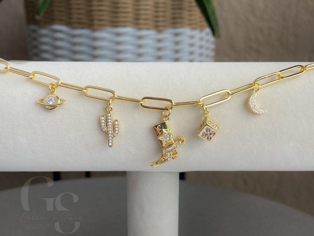 Custom Charm Necklace | 14k Gold Filled | CHARM BAR | Paperclip Chain ...