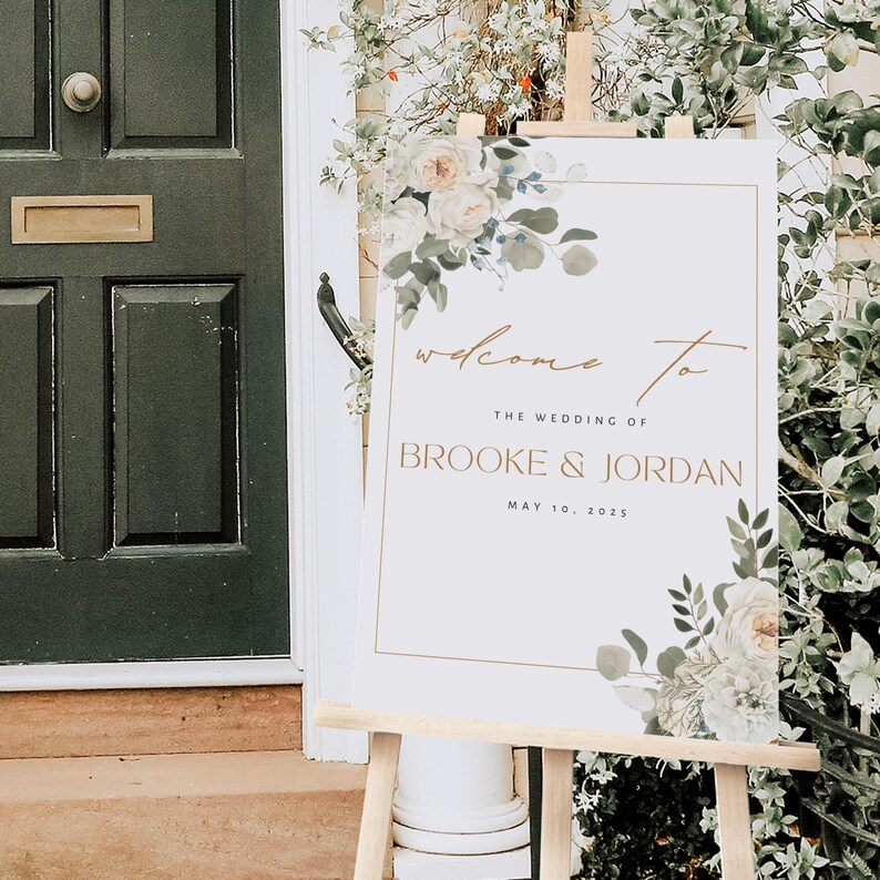 Floral Wedding Welcome Sign, Wedding Welcome of Personalized Sign ...