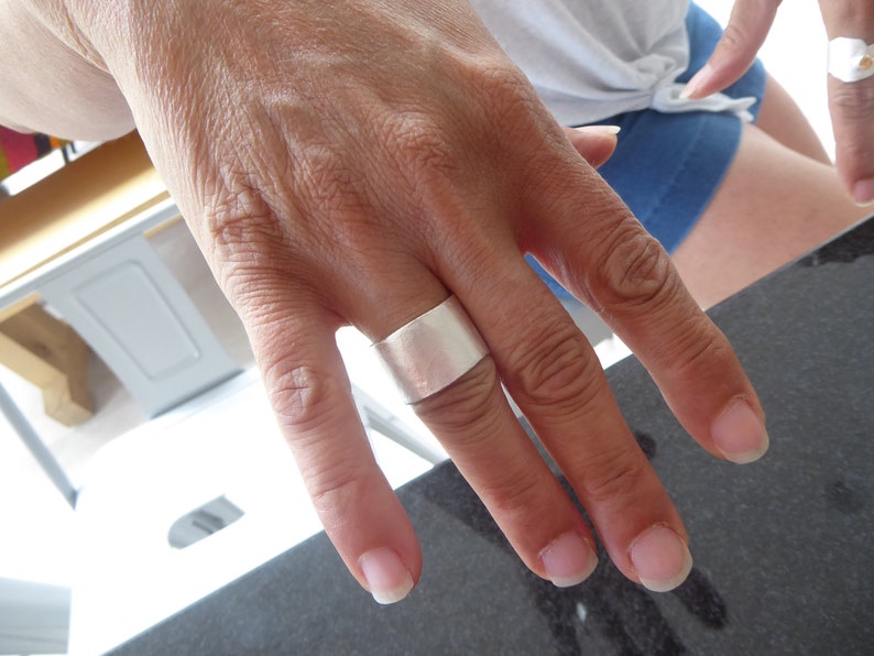 Large Hammered Silver Band Wide Sterling Silver Textured - Etsy