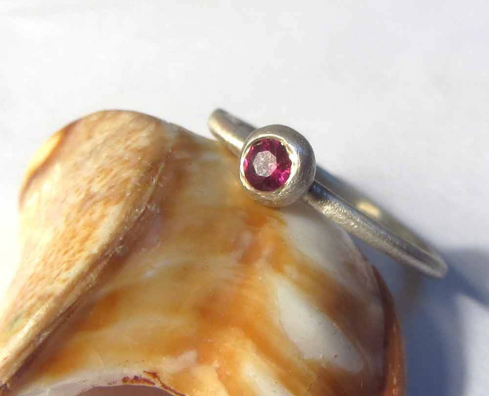 Ruby Stacking Silver Ring With a Brushed Silver Finish, Textured Silver ...