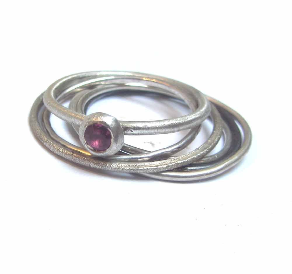 Ruby Stacking Silver Ring With a Brushed Silver Finish, Textured Silver ...