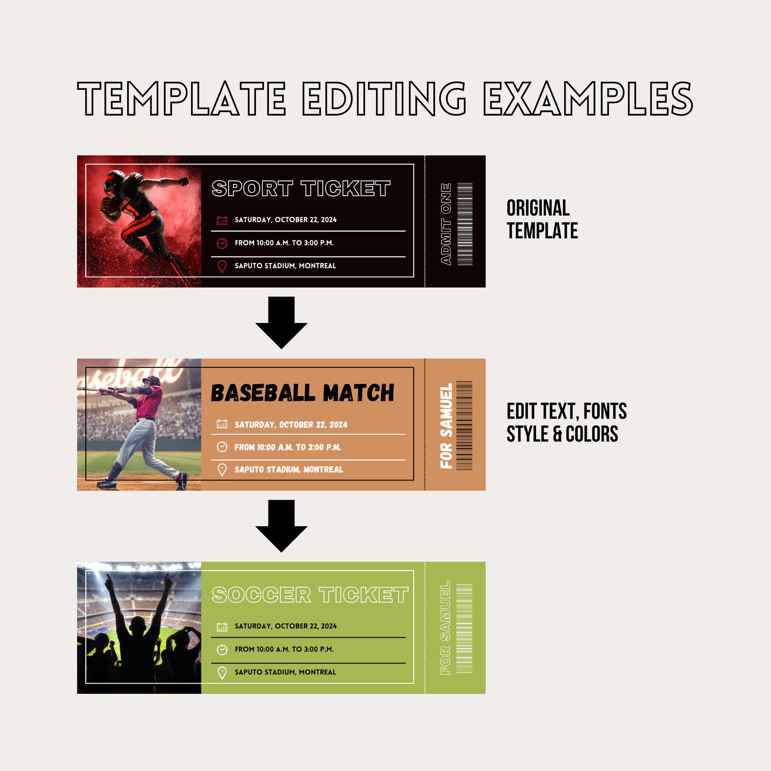 Editable Sport Ticket Template, Custom Soccer Ticket Gift, Custom Sport ...