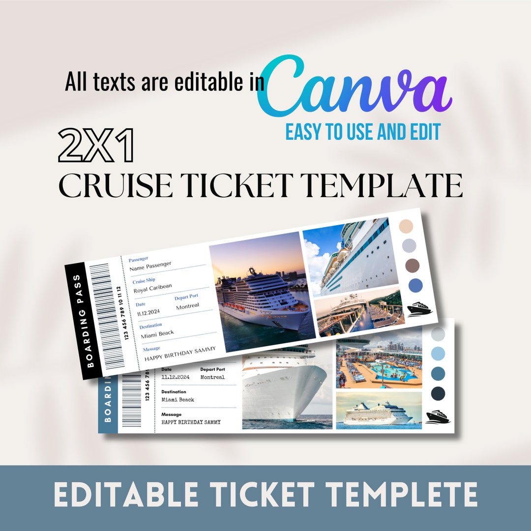 Cruise Ticket Template, Editable Boarding Pass, Ticket Template Gift ...