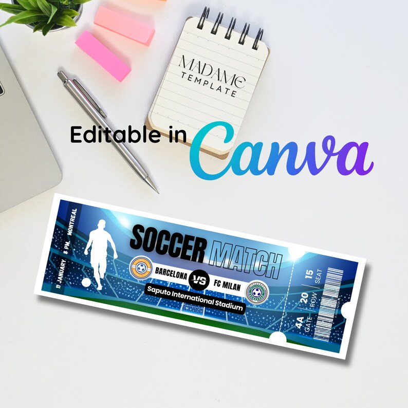 Editable Soccer Ticket Template, Custom Soccer Ticket Gift, Custom ...
