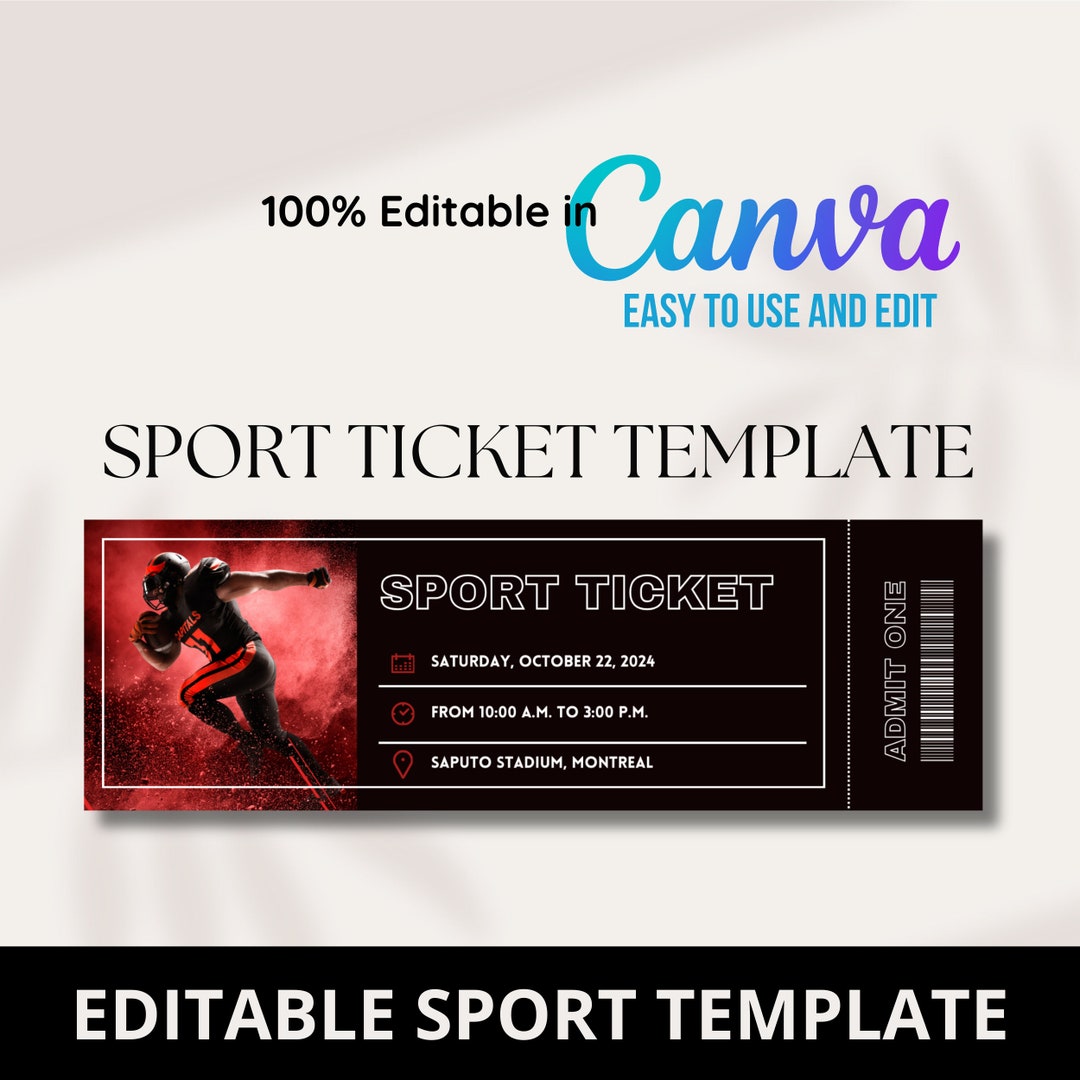 Editable Sport Ticket Template, Custom Soccer Ticket Gift, Custom Sport ...