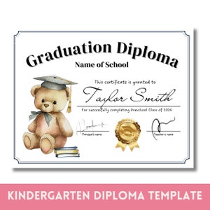 Kindergarten Diploma, Editable Template Canva, Printable Certificate ...