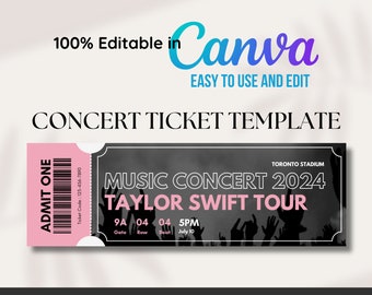 Editable Concert Ticket Template, Custom Concert Ticket Gift, Concert Tickets Gift Idea, Custom ...