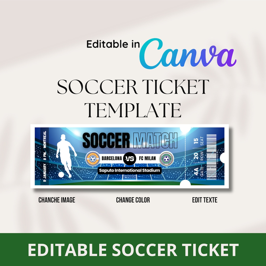 Editable Soccer Ticket Template, Custom Soccer Ticket Gift, Custom ...