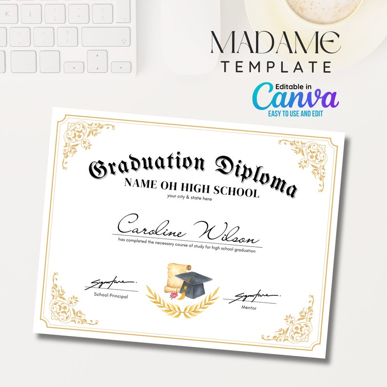 Graduation Certificate, High School Diploma, Graduation Diploma, Gold ...