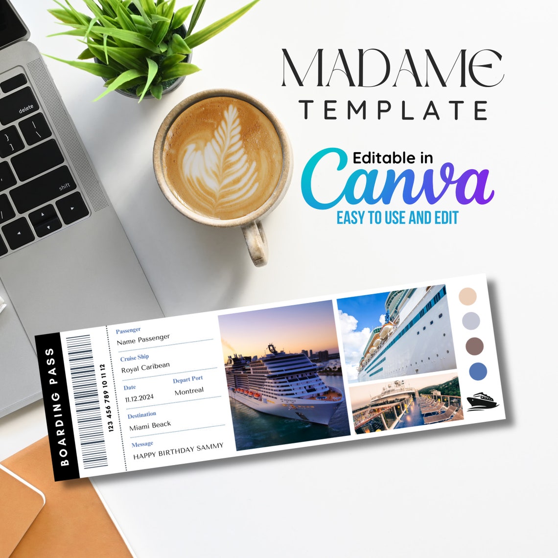 Cruise Ticket Template, Editable Boarding Pass, Ticket Template Gift ...