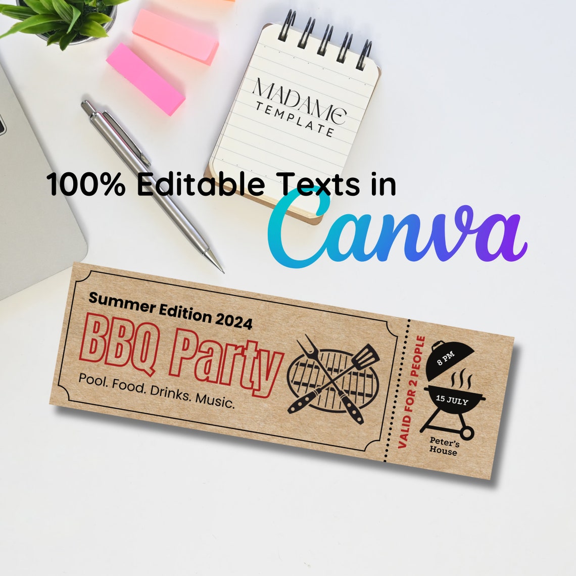 Editable BBQ Ticket Template, Custom BBQ Ticket Invitation, Custom ...