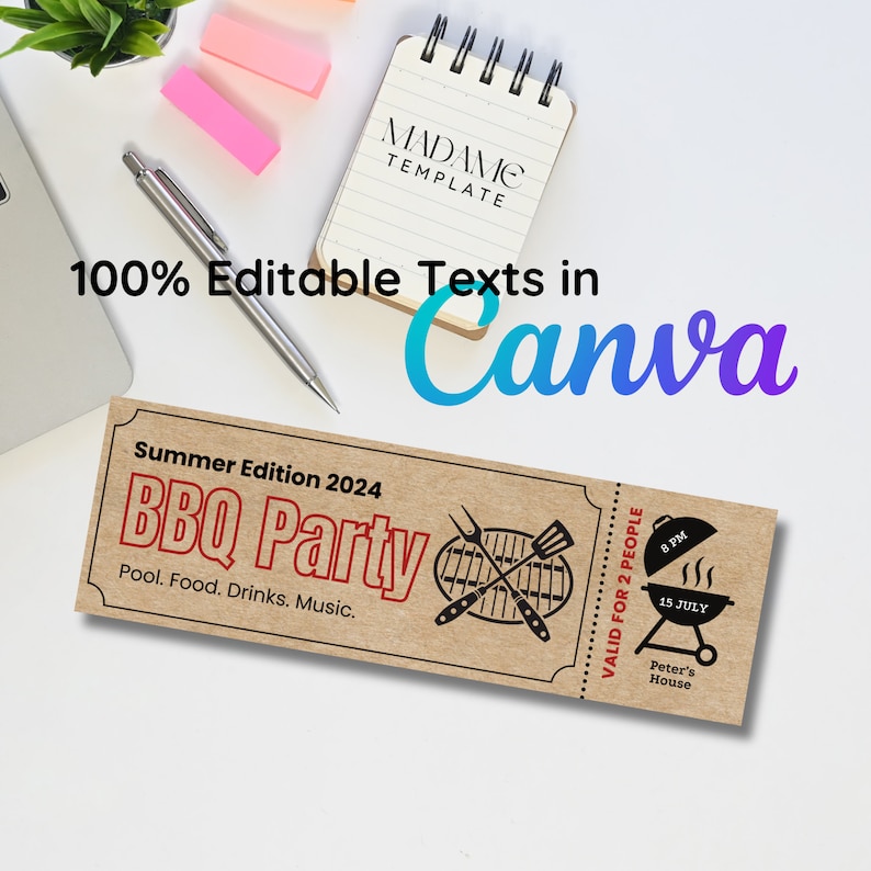 Editable BBQ Ticket Template, Custom BBQ Ticket Invitation, Custom ...