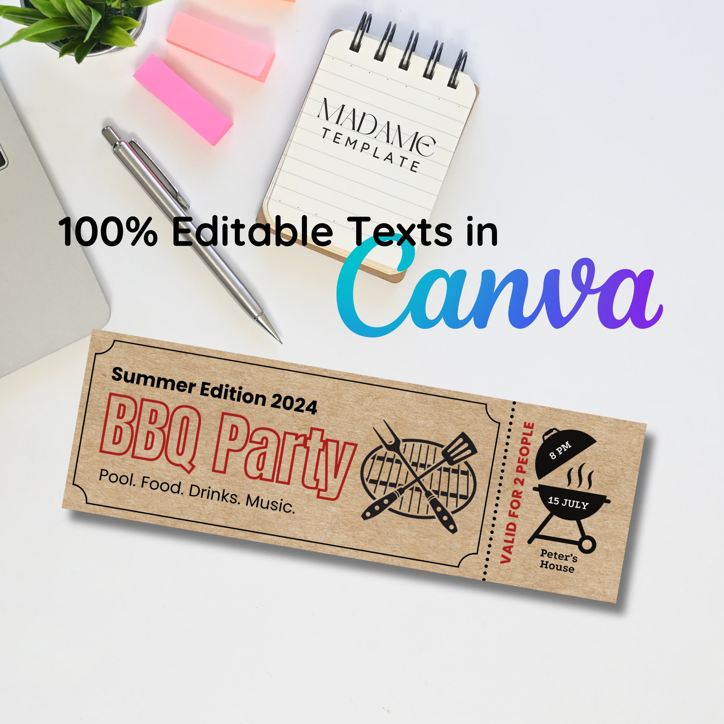Editable BBQ Ticket Template, Custom BBQ Ticket Invitation, Custom ...