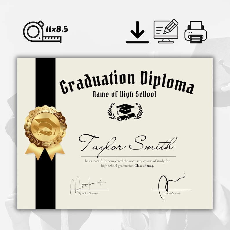 High School Diploma, Gold Seal Diploma, Editable Template Canva ...