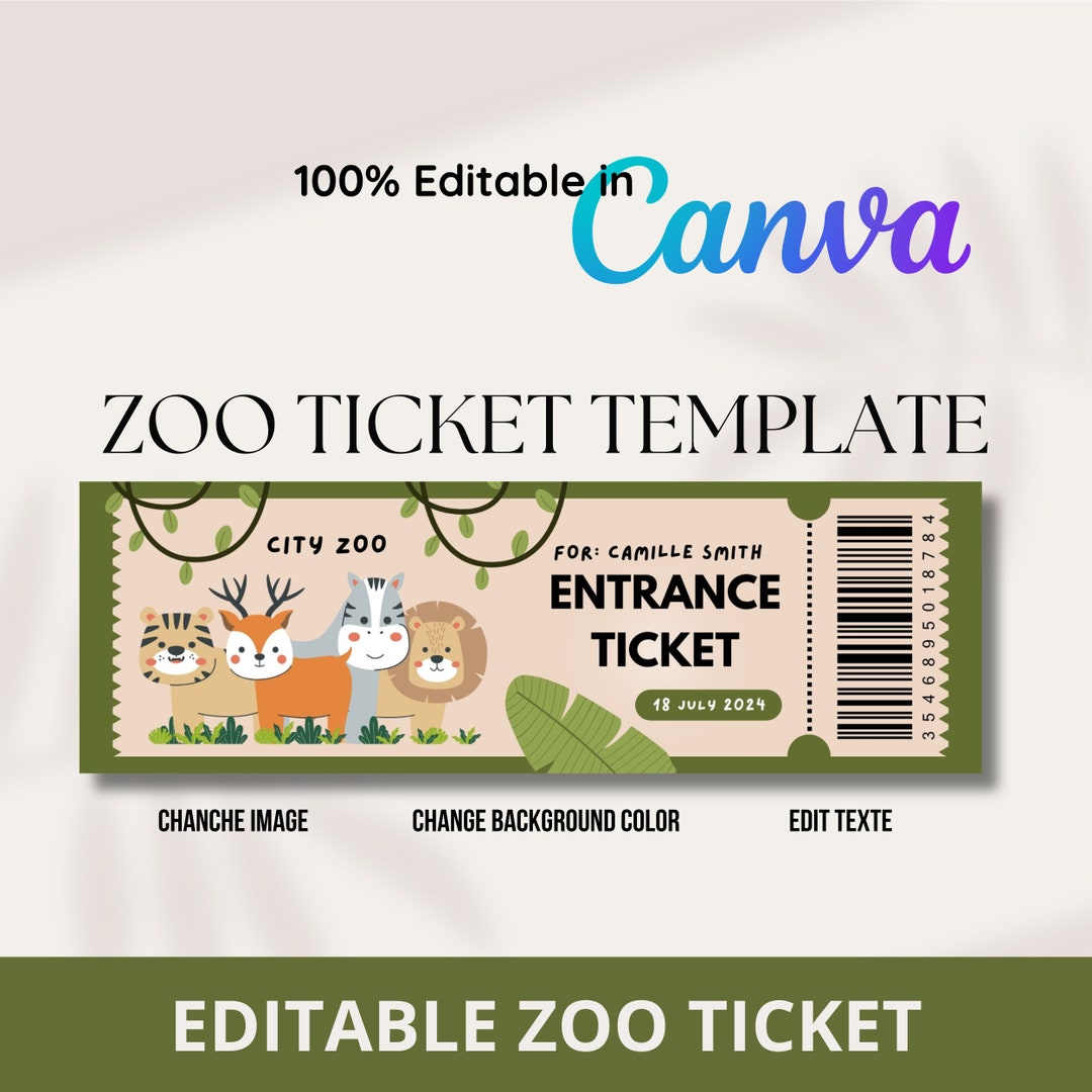 Editable Zoo Ticket Template, Custom Zoo Ticket Gift, Custom Event ...