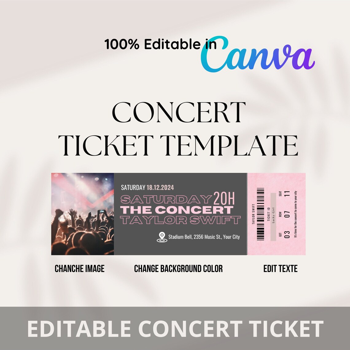 Editable Concert Ticket Template, Custom Concert Ticket Gift, Concert Tickets Gift Idea, Custom ...