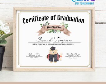 Kindergarten Diploma, Editable Template Canva, Printable Certificate ...