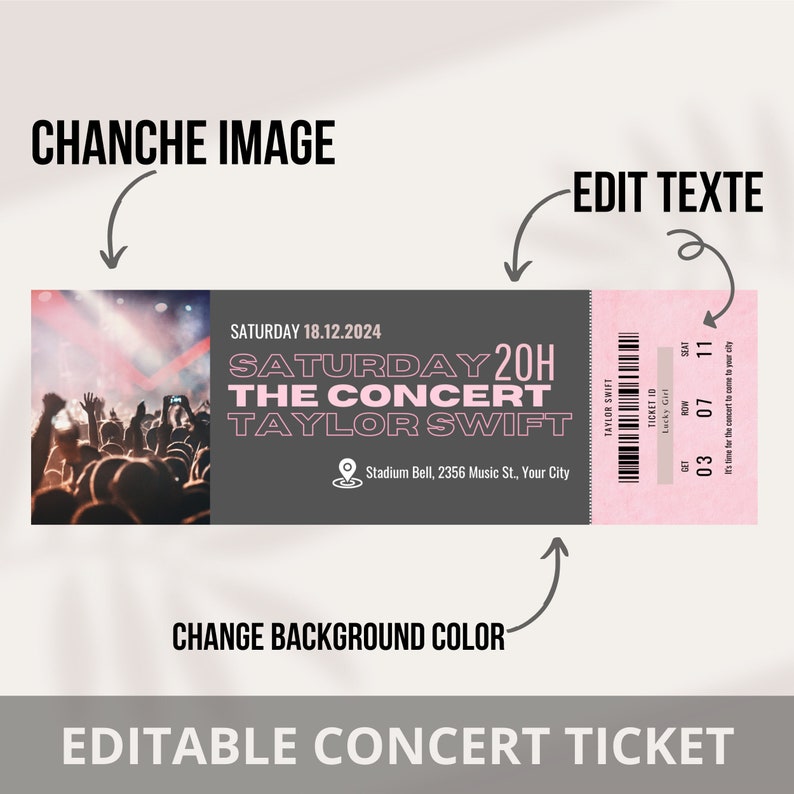 Editable Concert Ticket Template, Custom Concert Ticket Gift, Concert ...