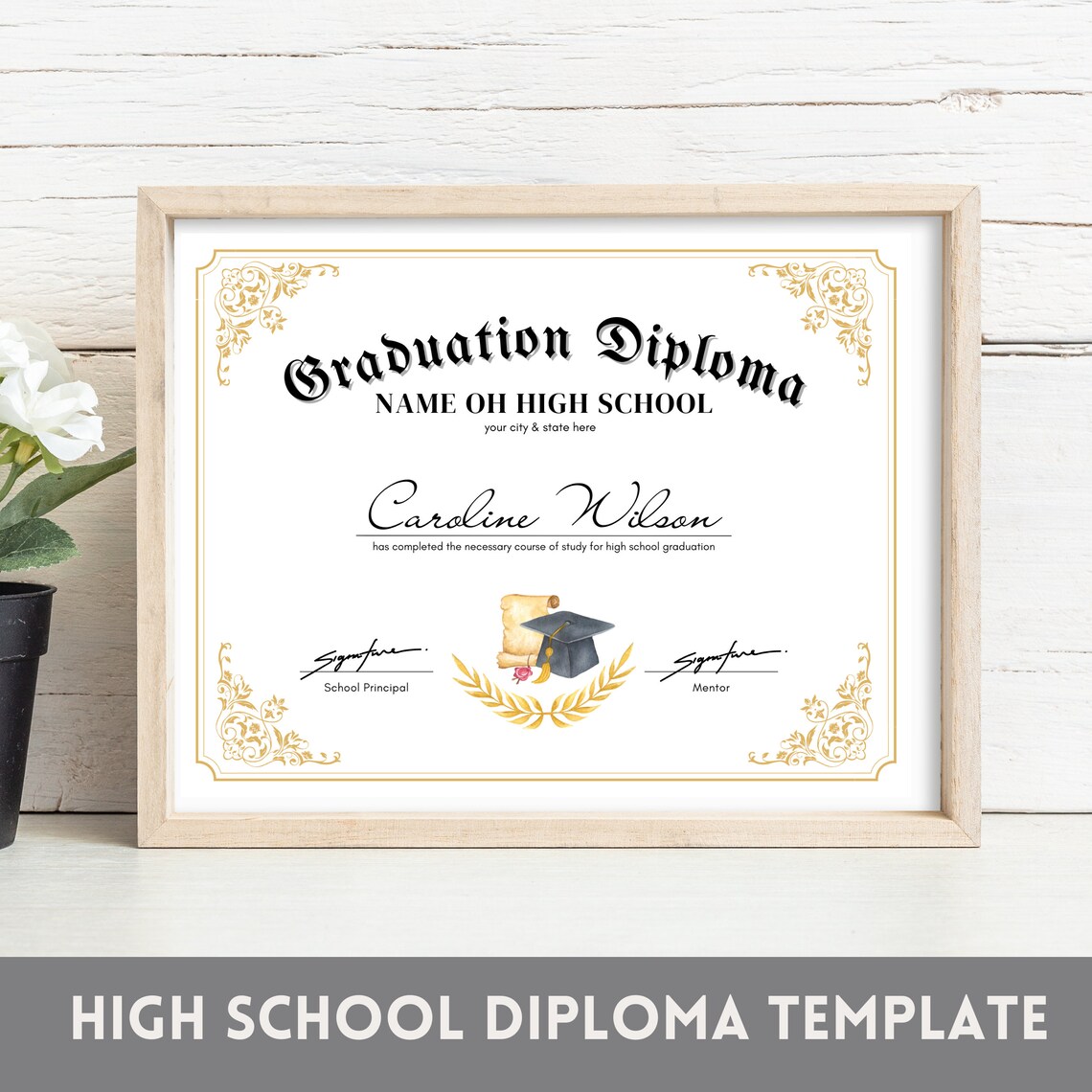 Graduation Certificate, High School Diploma, Graduation Diploma, Gold ...