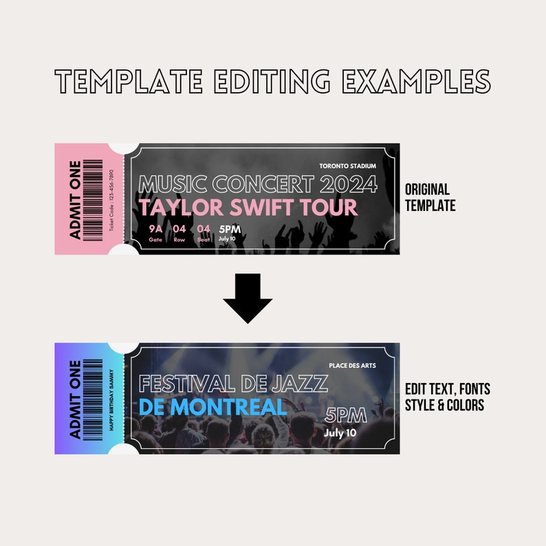 Editable Concert Ticket Template, Custom Event Gift, Canva Template - Etsy