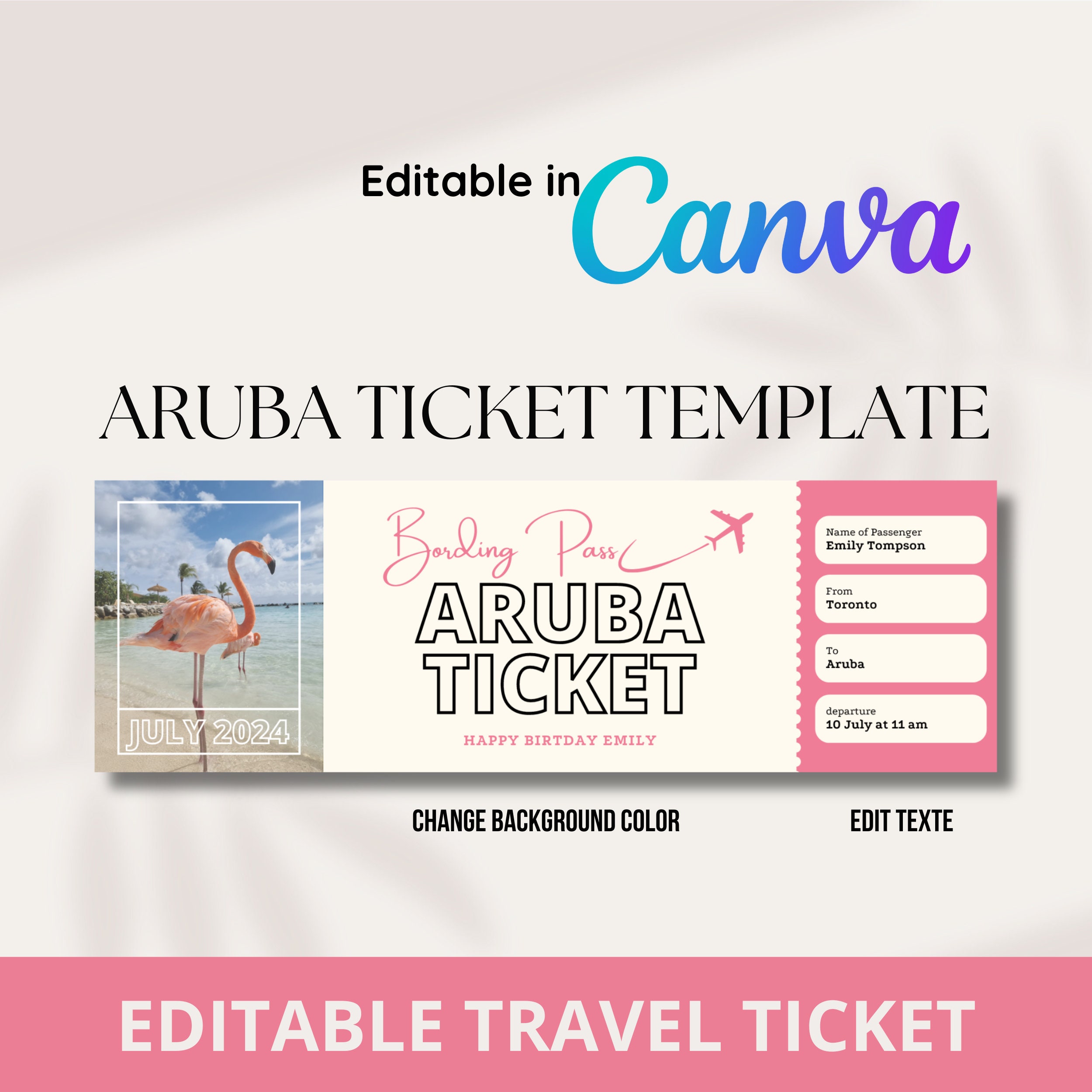 Aruba Ticket Template, Editable Boarding Pass, Ticket Template Gift ...