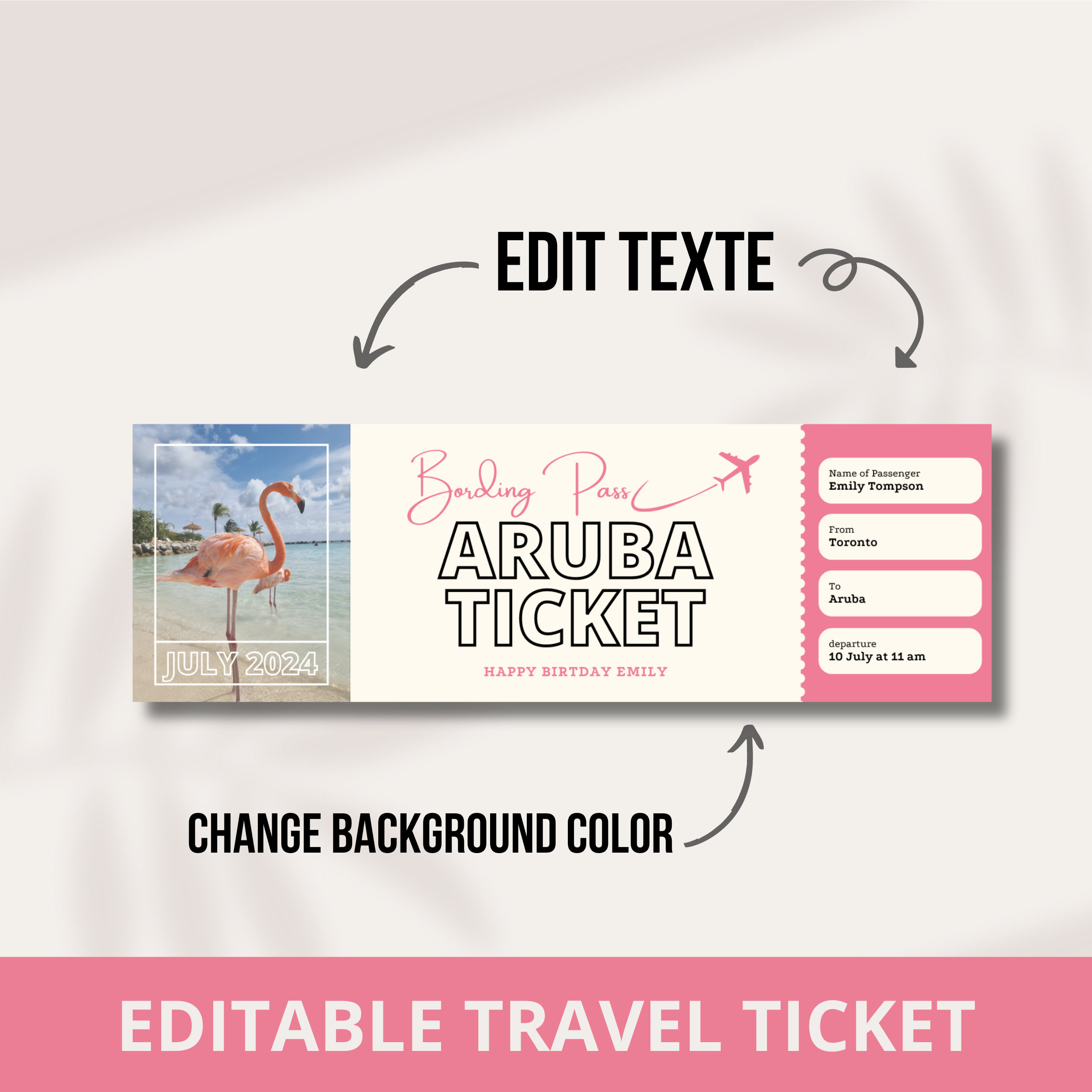 Aruba Ticket Template, Editable Boarding Pass, Ticket Template Gift ...