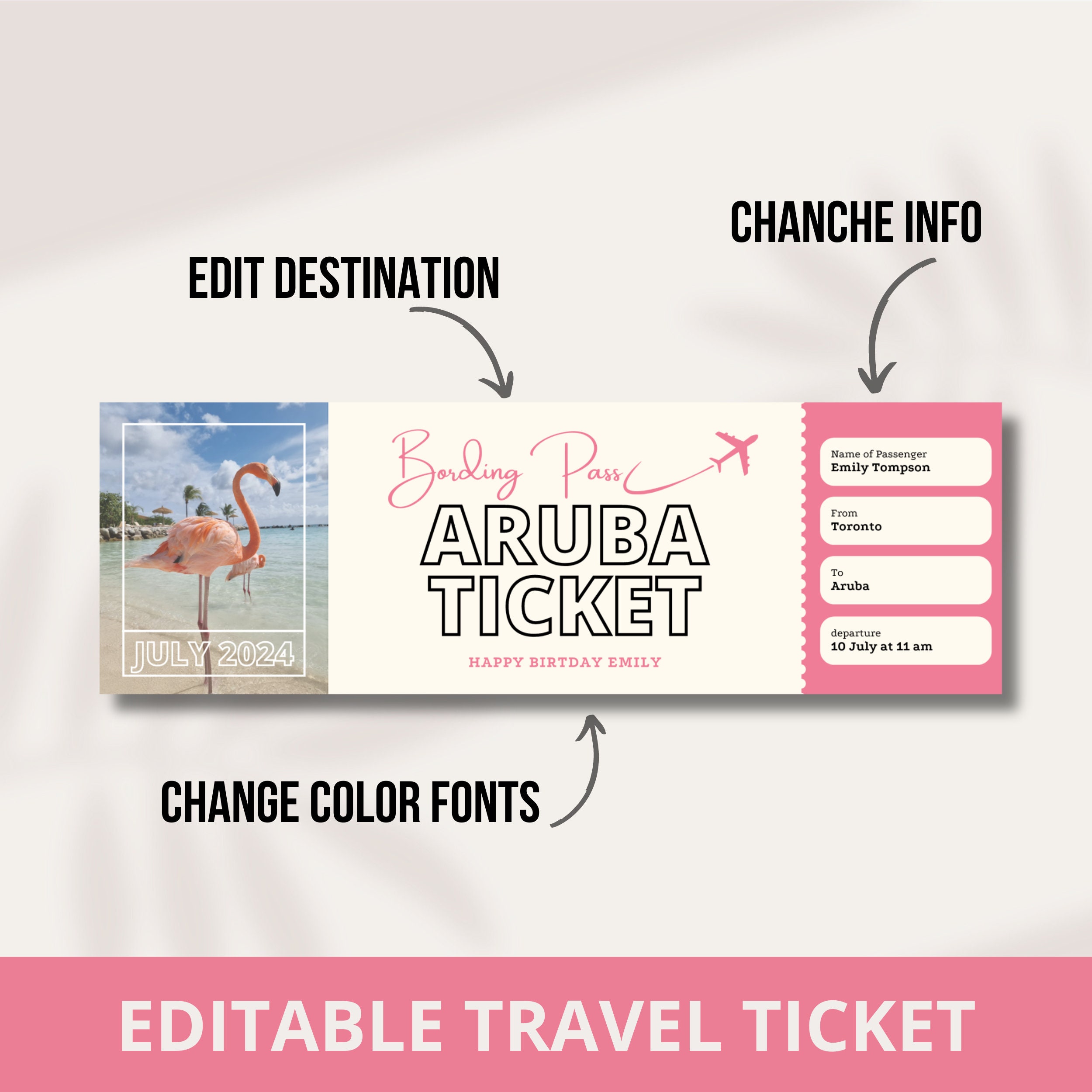 Aruba Ticket Template, Editable Boarding Pass, Ticket Template Gift ...