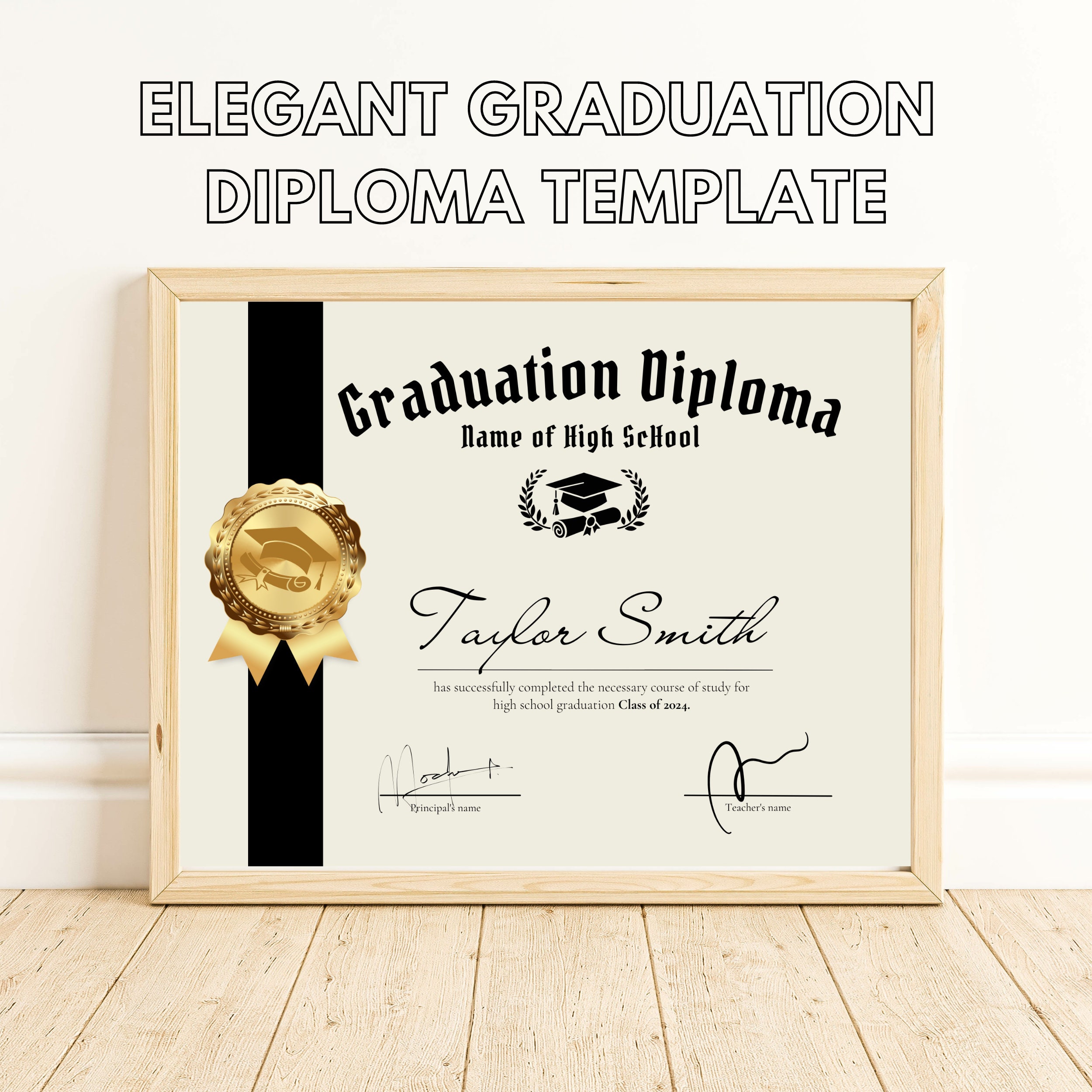 High School Diploma, Gold Seal Diploma, Editable Template Canva ...