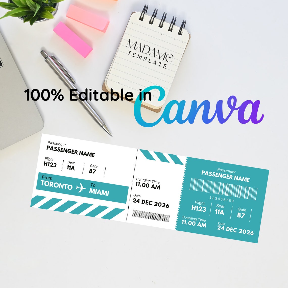 Editable Boarding Pass, Ticket Template, Printable Airline Ticket ...