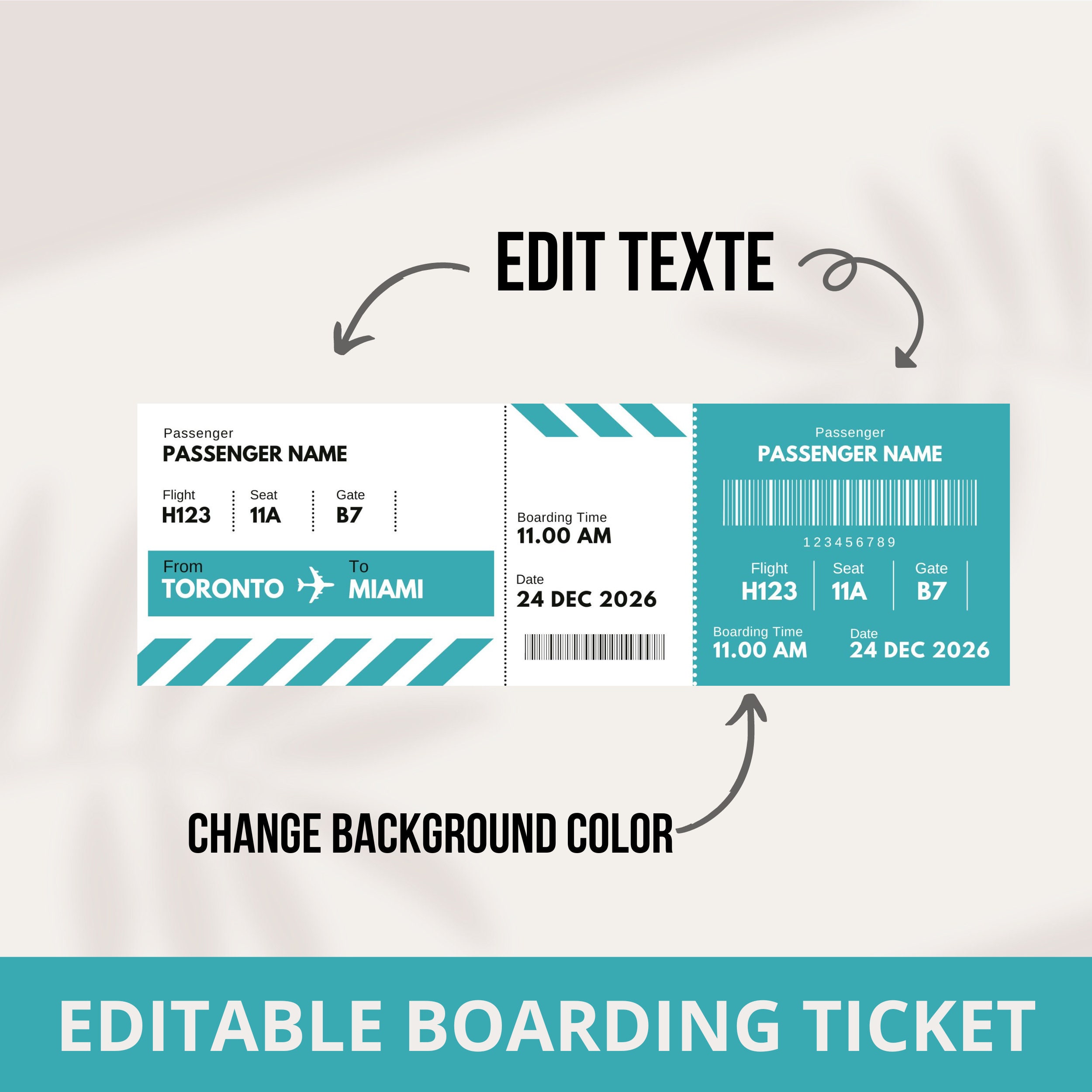 Editable Boarding Pass, Ticket Template, Printable Airline Ticket ...