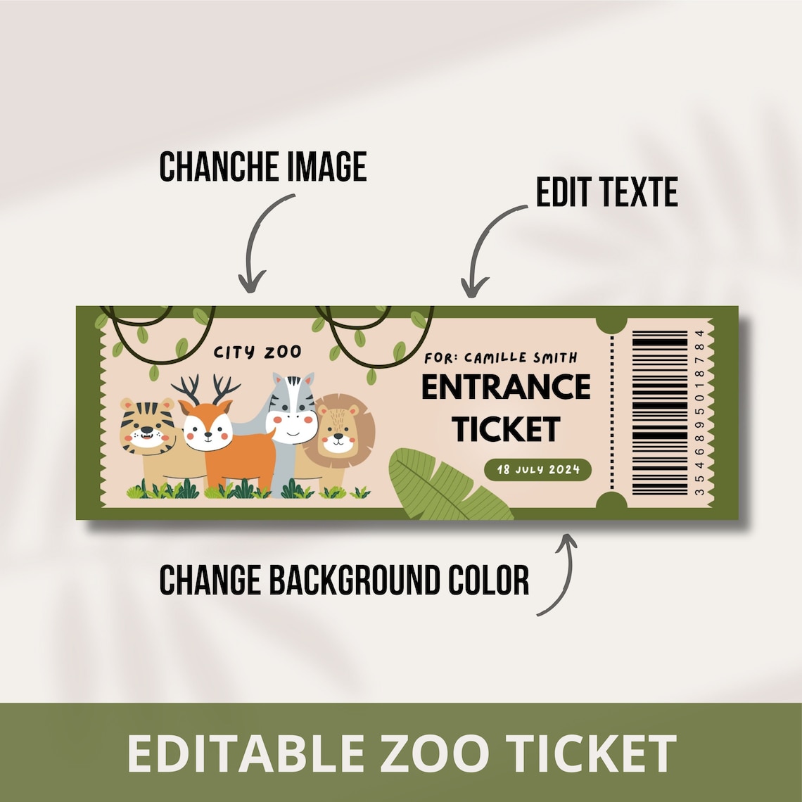 Editable Zoo Ticket Template, Custom Zoo Ticket Gift, Custom Event ...