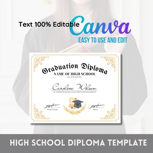 High School Diploma, Editable Template Canva, Printable Certificate ...