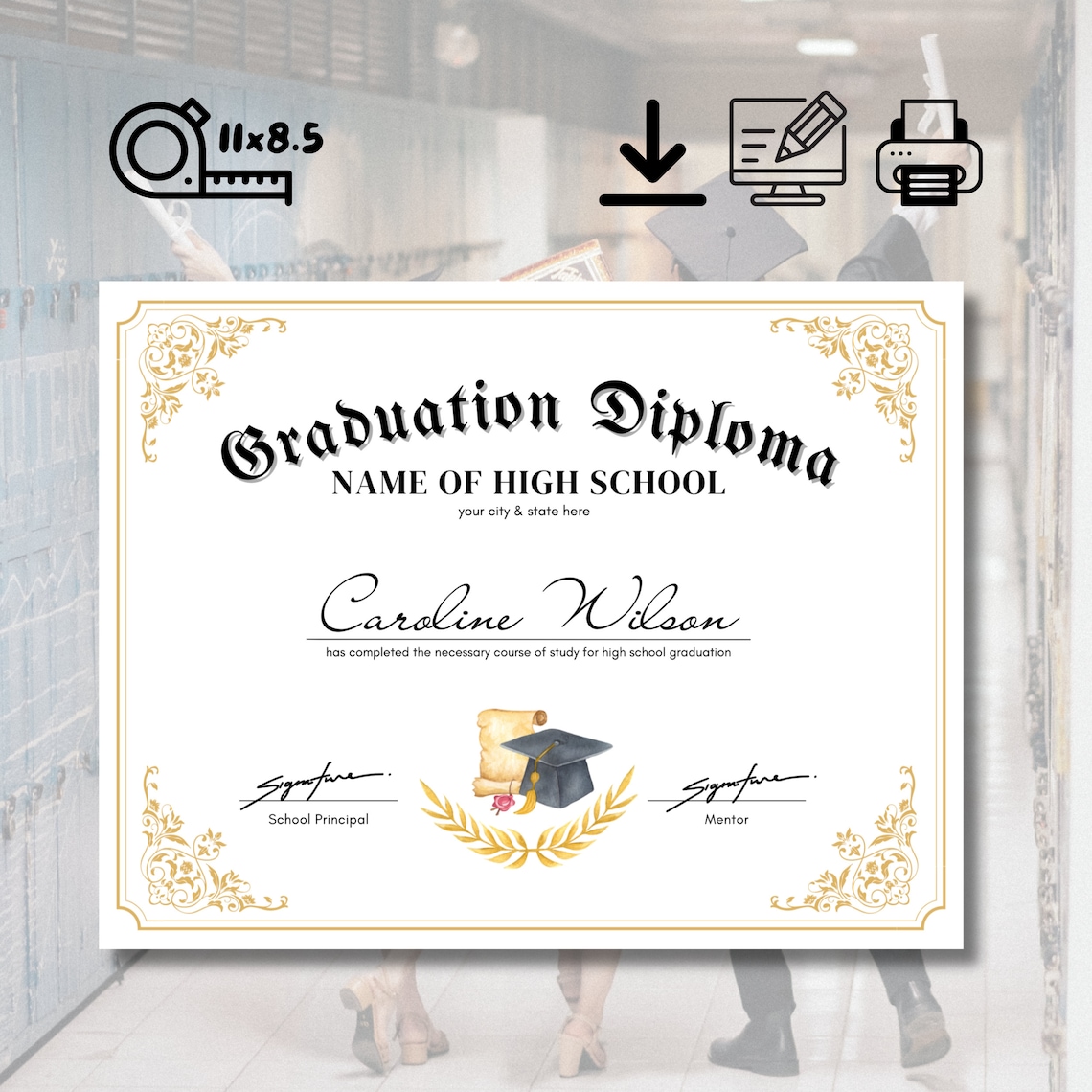 High School Diploma, Editable Template Canva, Printable Certificate ...