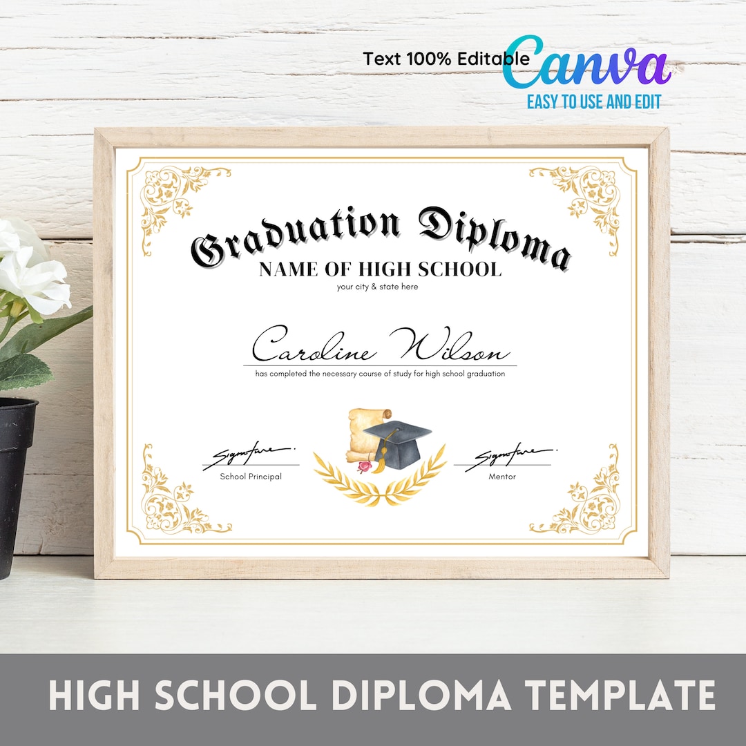 Editable Graduation Diploma Template, Printable Certificate (canva ...