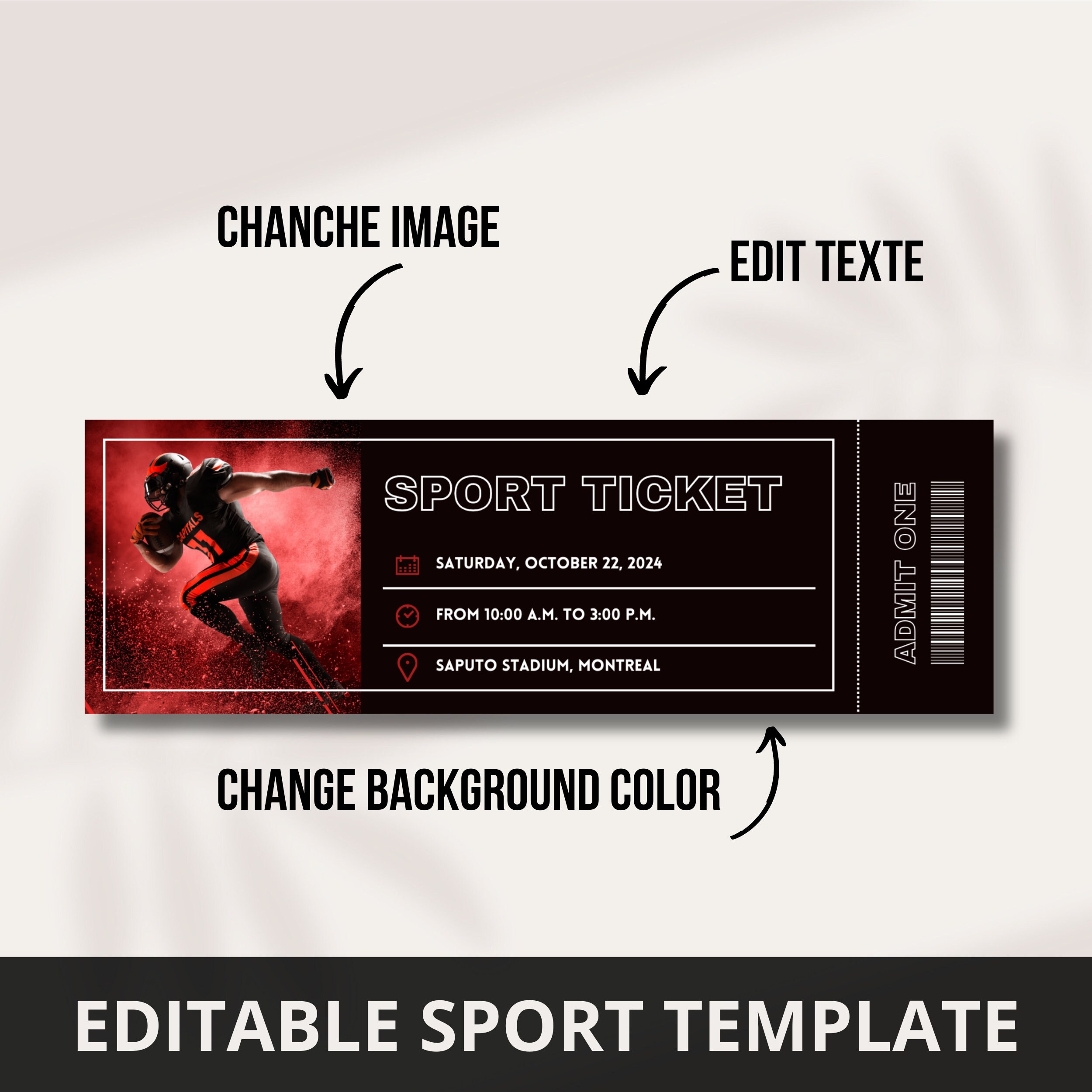 Editable Sport Ticket Template, Custom Soccer Ticket Gift, Custom Sport ...