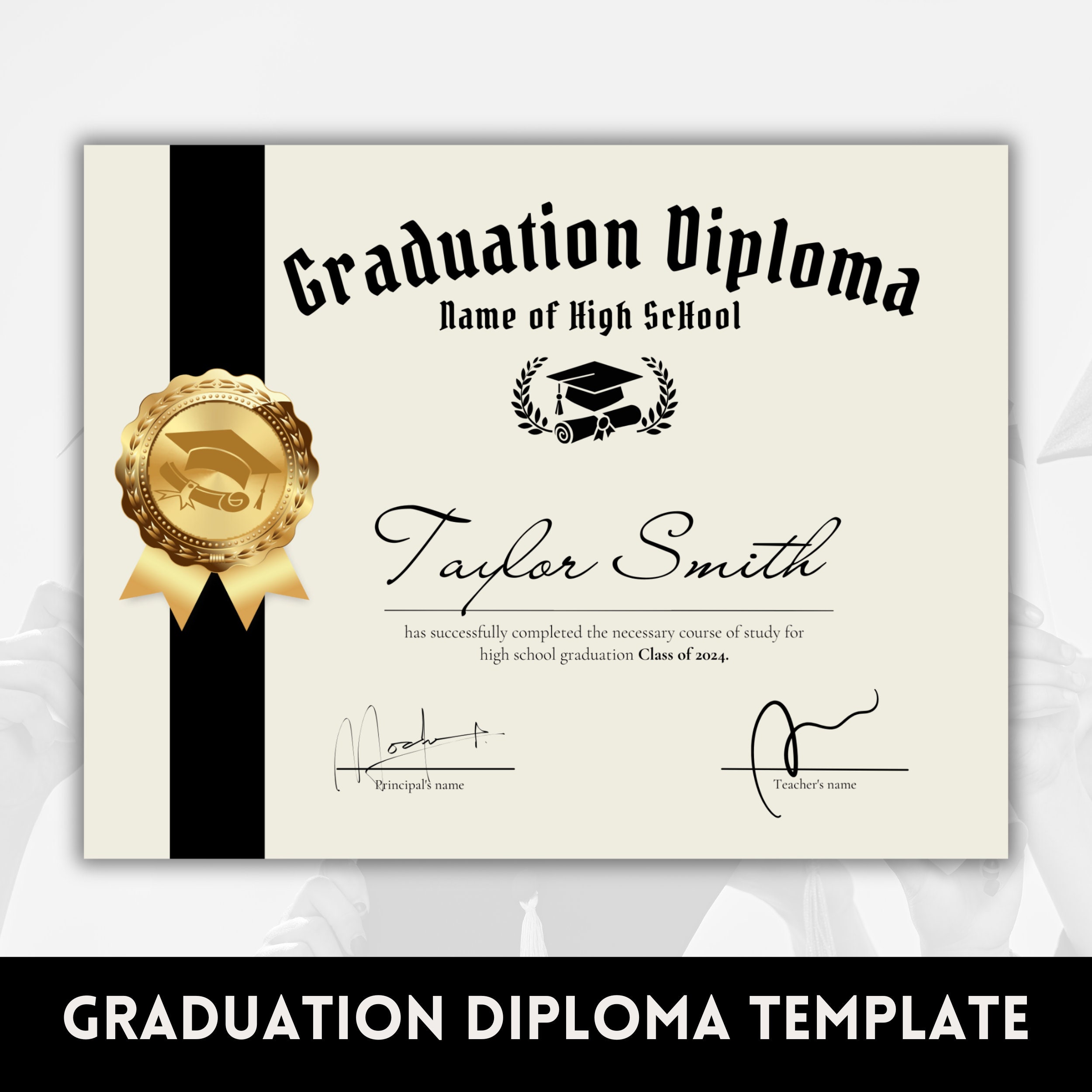 Graduation Certificate, High School Diploma, Graduation Diploma, Gold ...