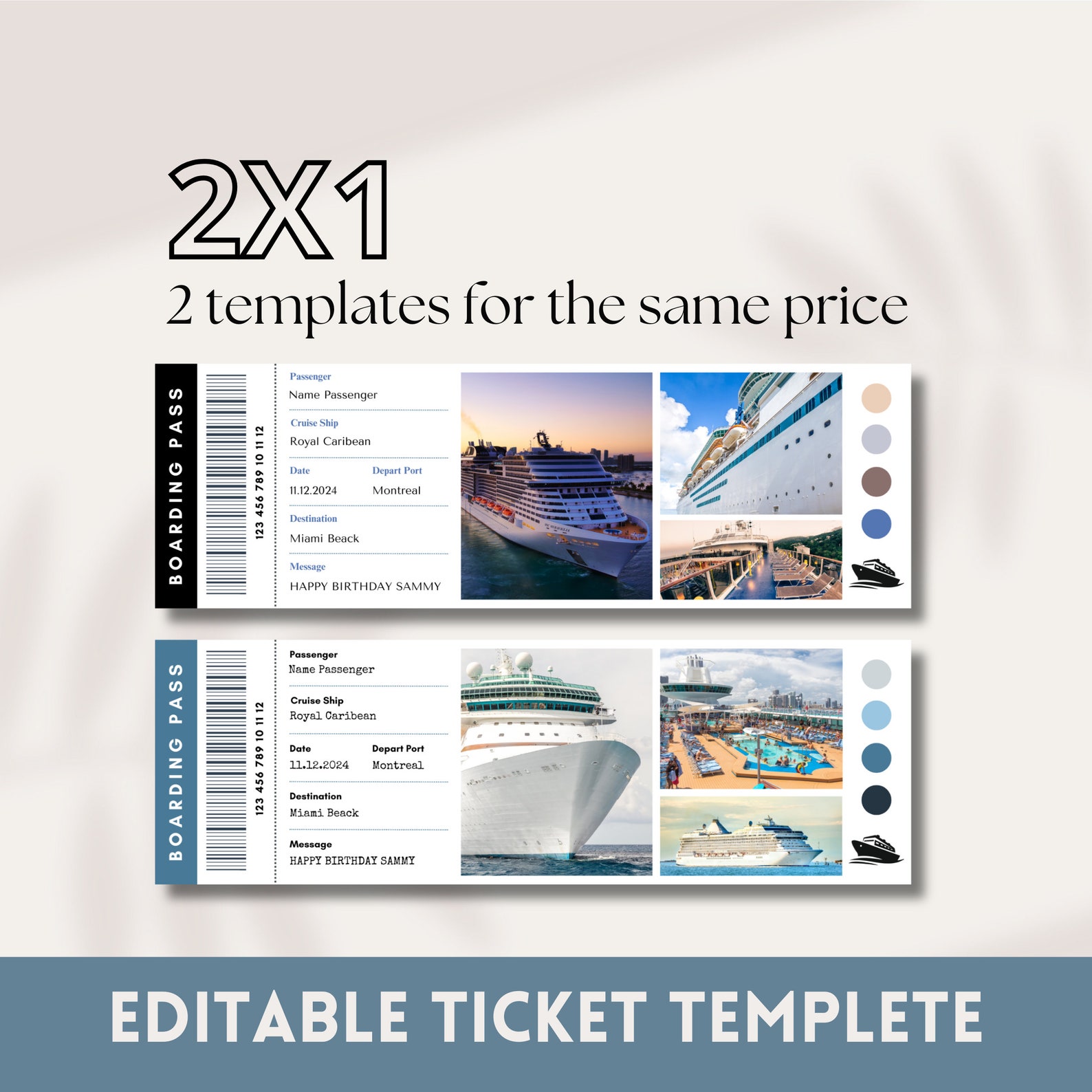 Cruise Ticket Template, Editable Boarding Pass, Ticket Template Gift ...