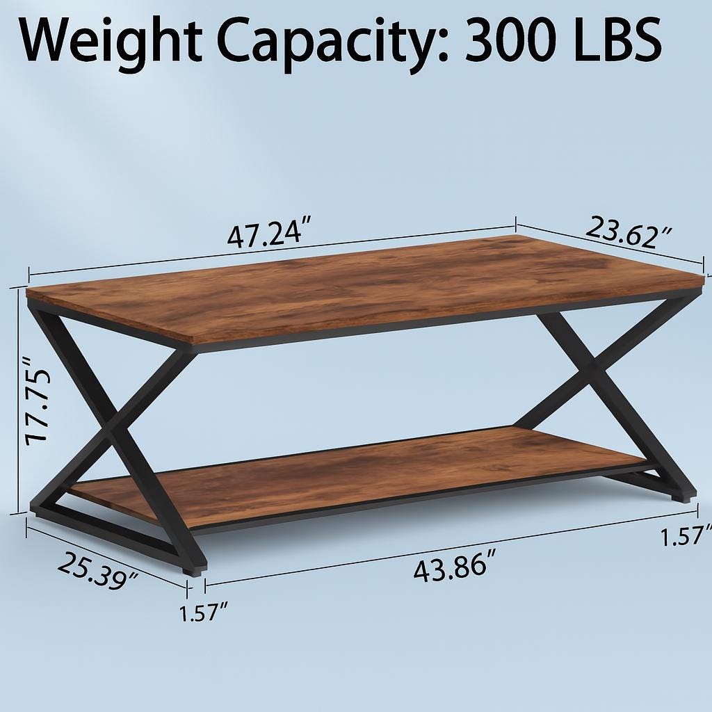 Rustic Brown Coffee Table | Farmhouse Wood & Metal Living Room Table - Etsy